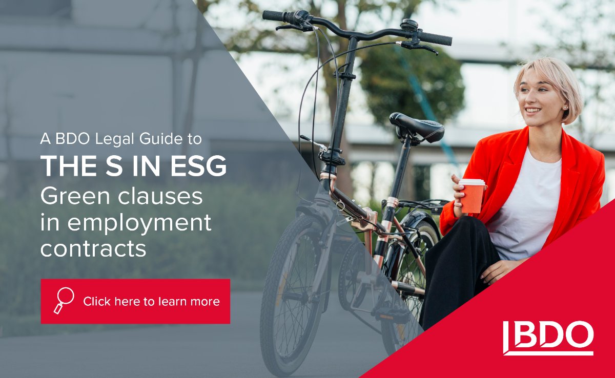 A BDO Legal Guide to the S In ESG: Green Clauses in Employment Contracts - BDO